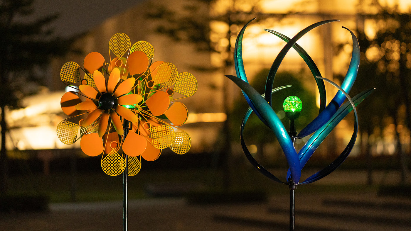 Cyan Oasis Solar Wind Spinner Colorful Your Garden Days and Nights