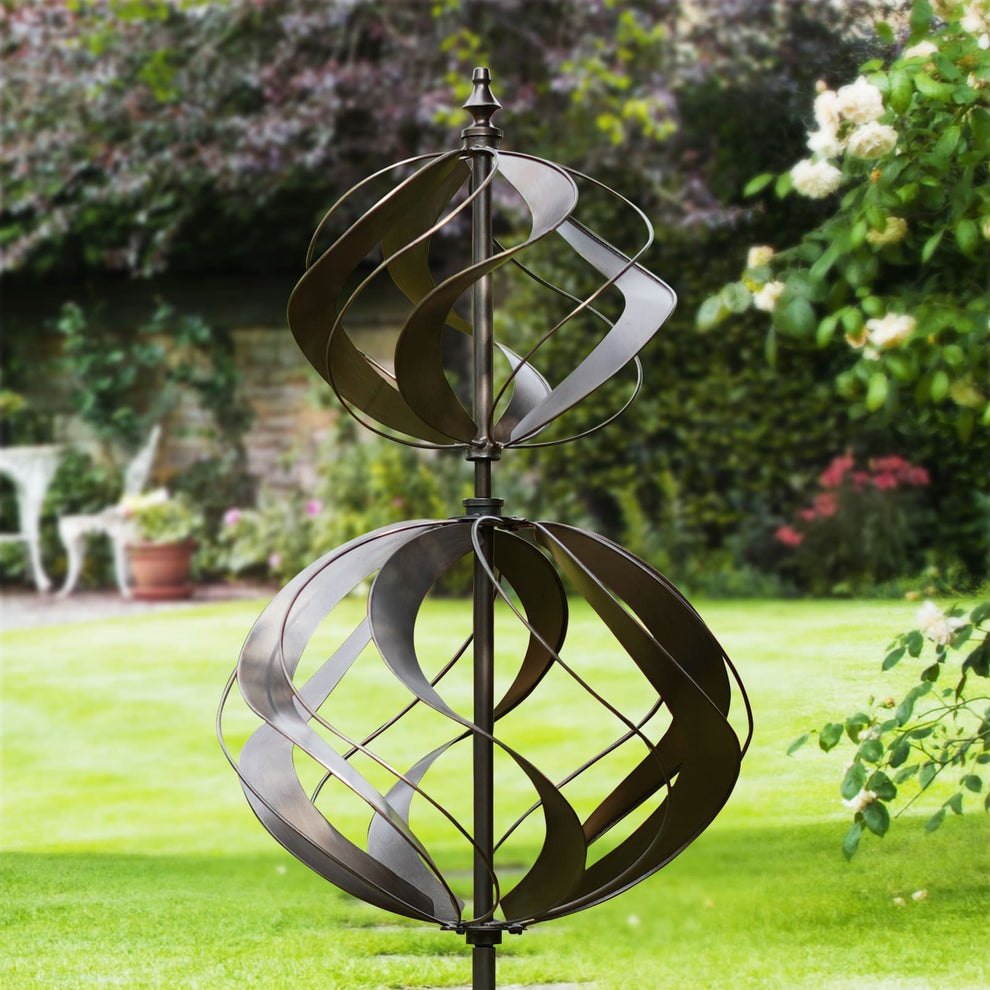 Dual Structure Global Spinner Wind Sculpture | Cyan Oasis