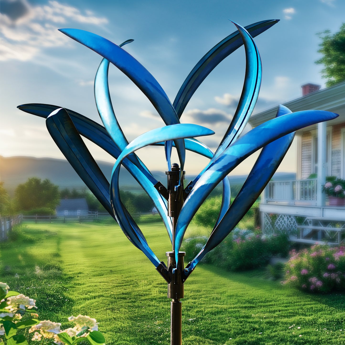 Blue Magnolia Feathers Wind Spinner – Cyan Oasis