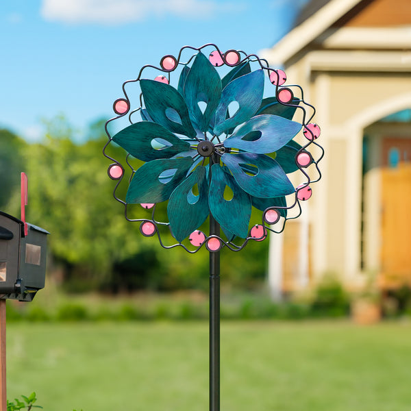 Neon Blossom Wind Spinner – Cyan Oasis