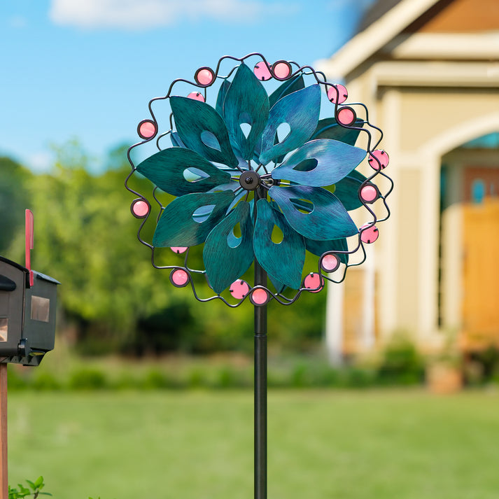 Neon Blossom Wind Spinner – Cyan Oasis