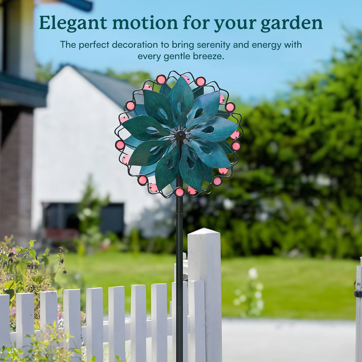 Neon Blossom Wind Spinner – Cyan Oasis