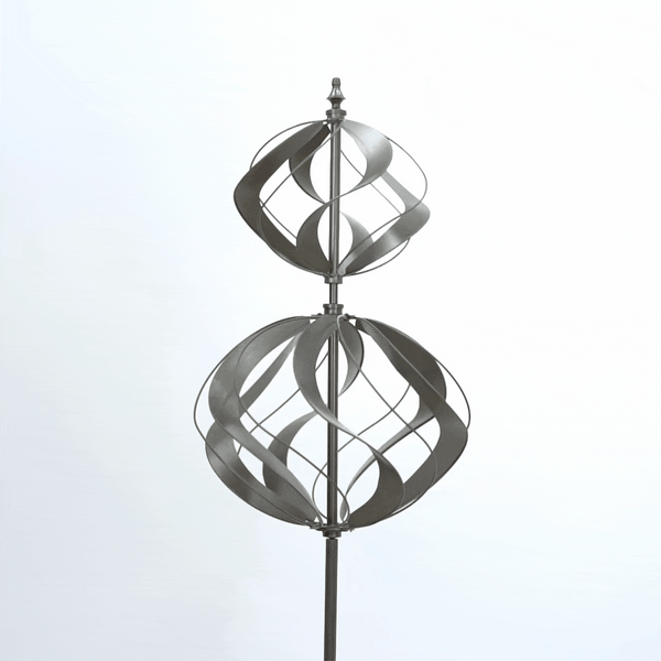 Dual Structure Global Spinner Wind Sculpture | Cyan Oasis