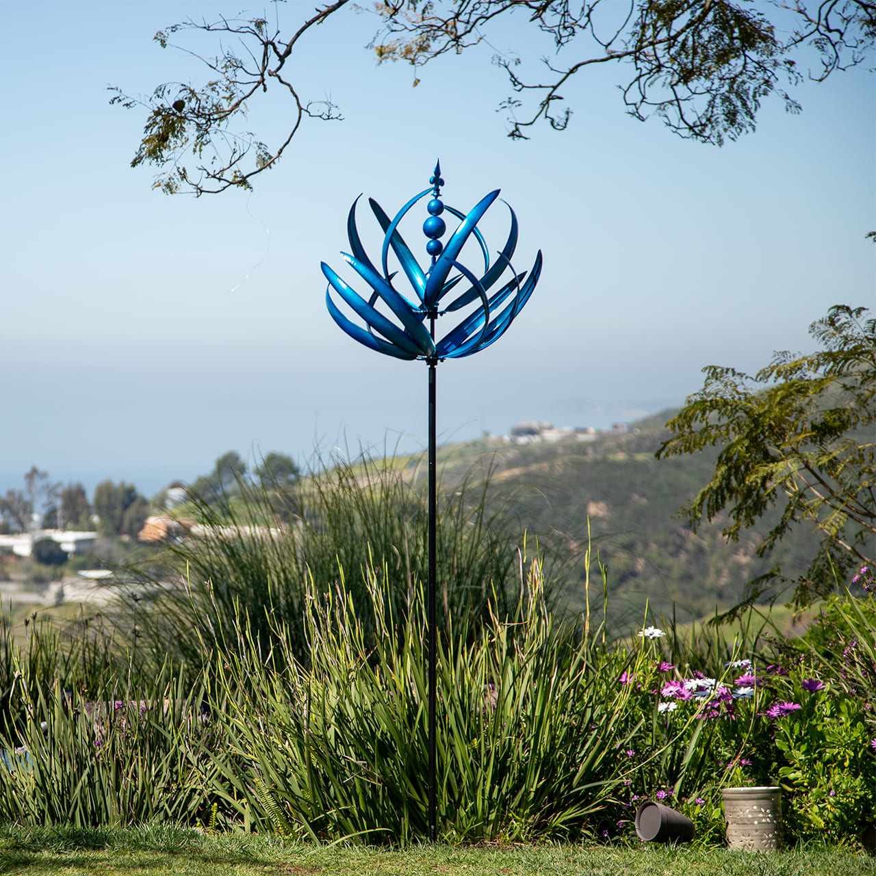 Crimson Harlow Lotus Flower Wind Spinner | Cyan Oasis