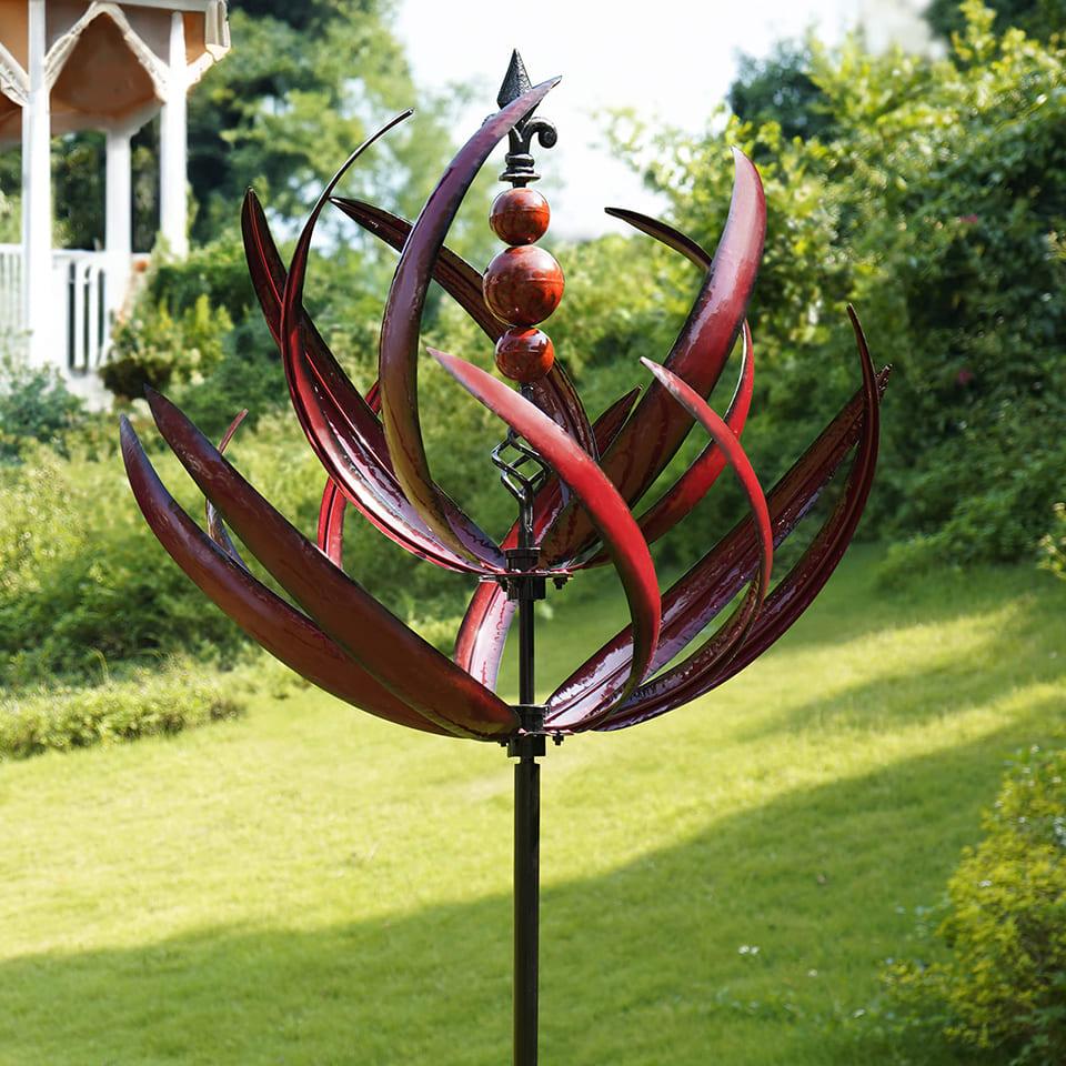 Crimson Harlow Waves Lotus Flower Wind Spinner | Cyan Oasis