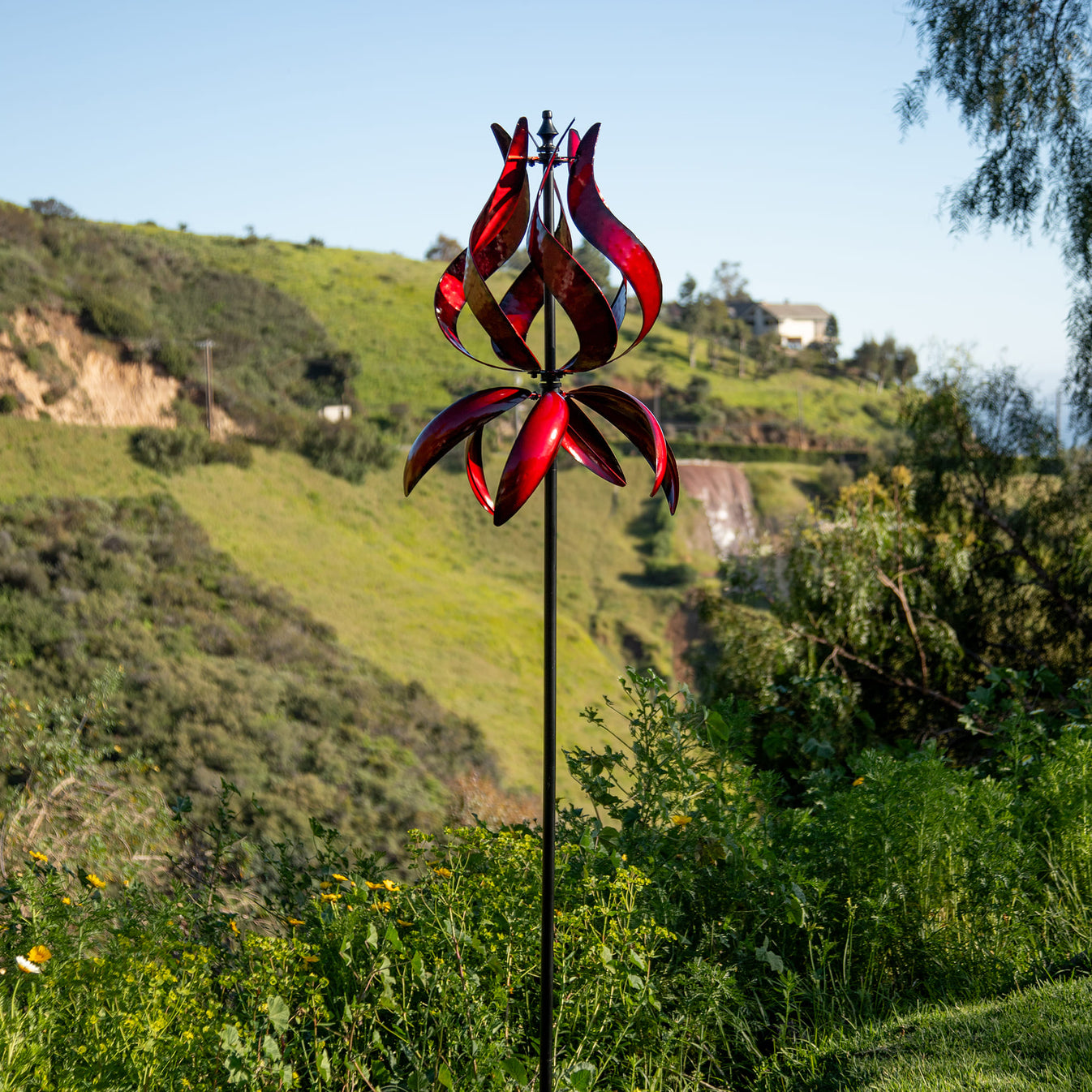 Cyan Oasis GArden Wind Sinner, Kinetic Windmill Tulip Wind Sculpture