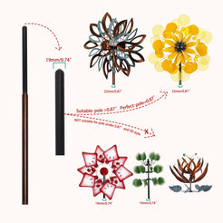 Garden Wind Spinner Replacement Poles 71 in., with 3 adjustable Rods ...