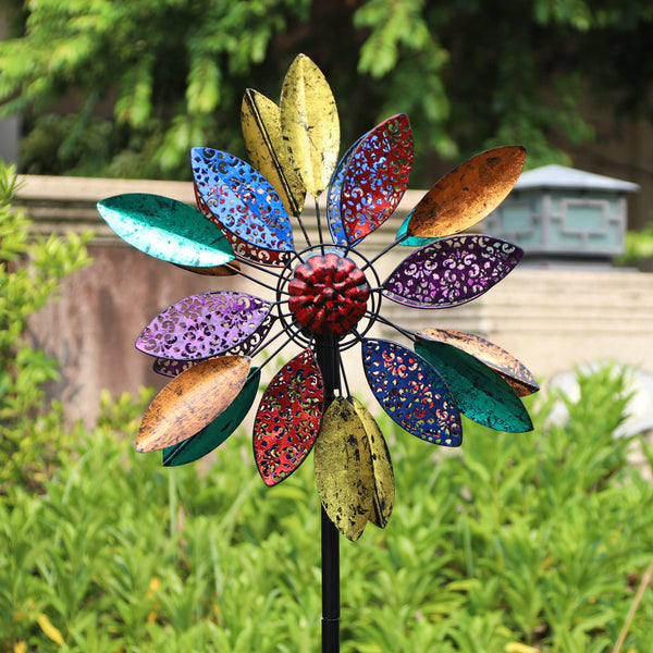 Cyan Oasis Multi-color leaves vibrant wind spinner, colorful garden ...