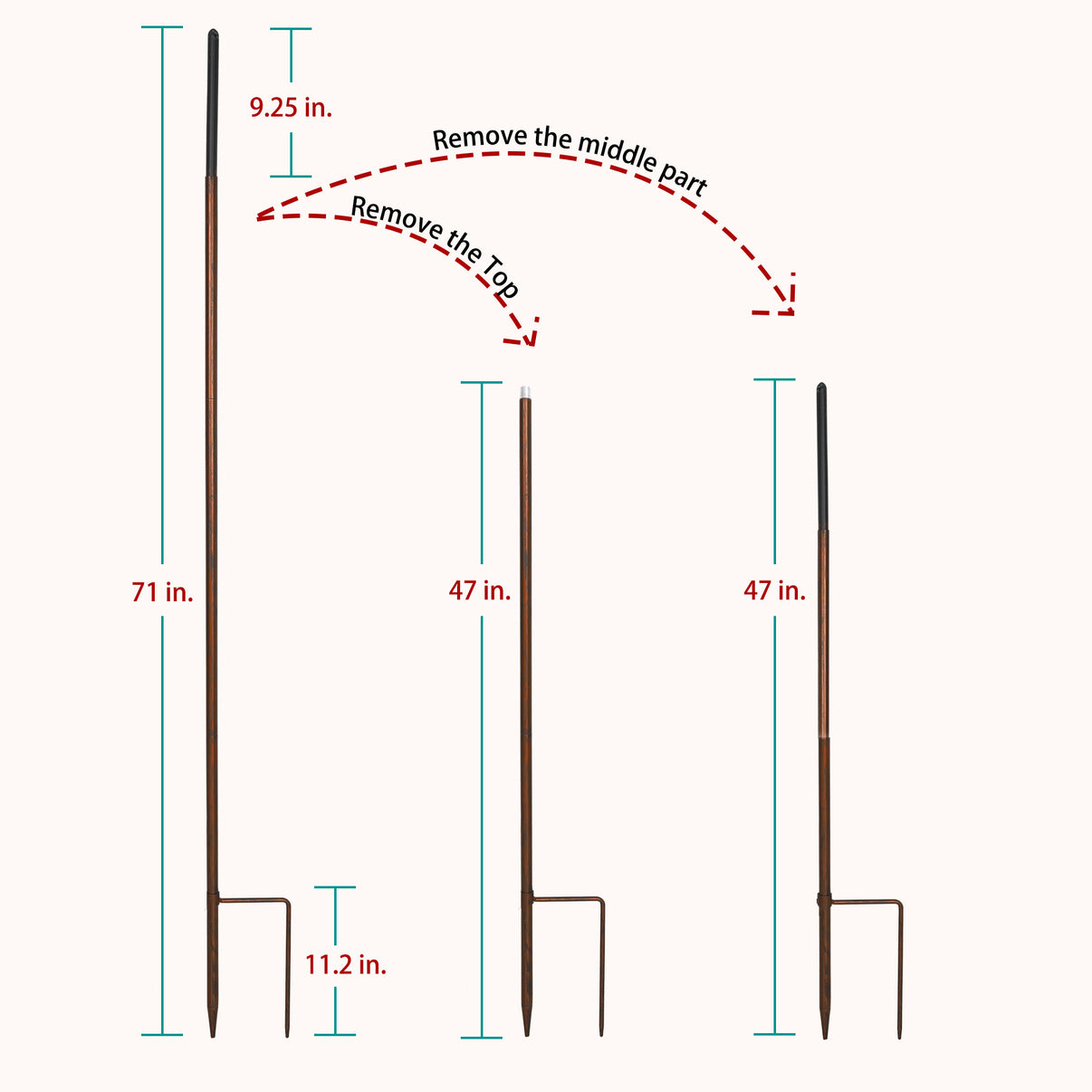Garden Wind Spinner Replacement Poles 71 in., with 3 adjustable Rods ...