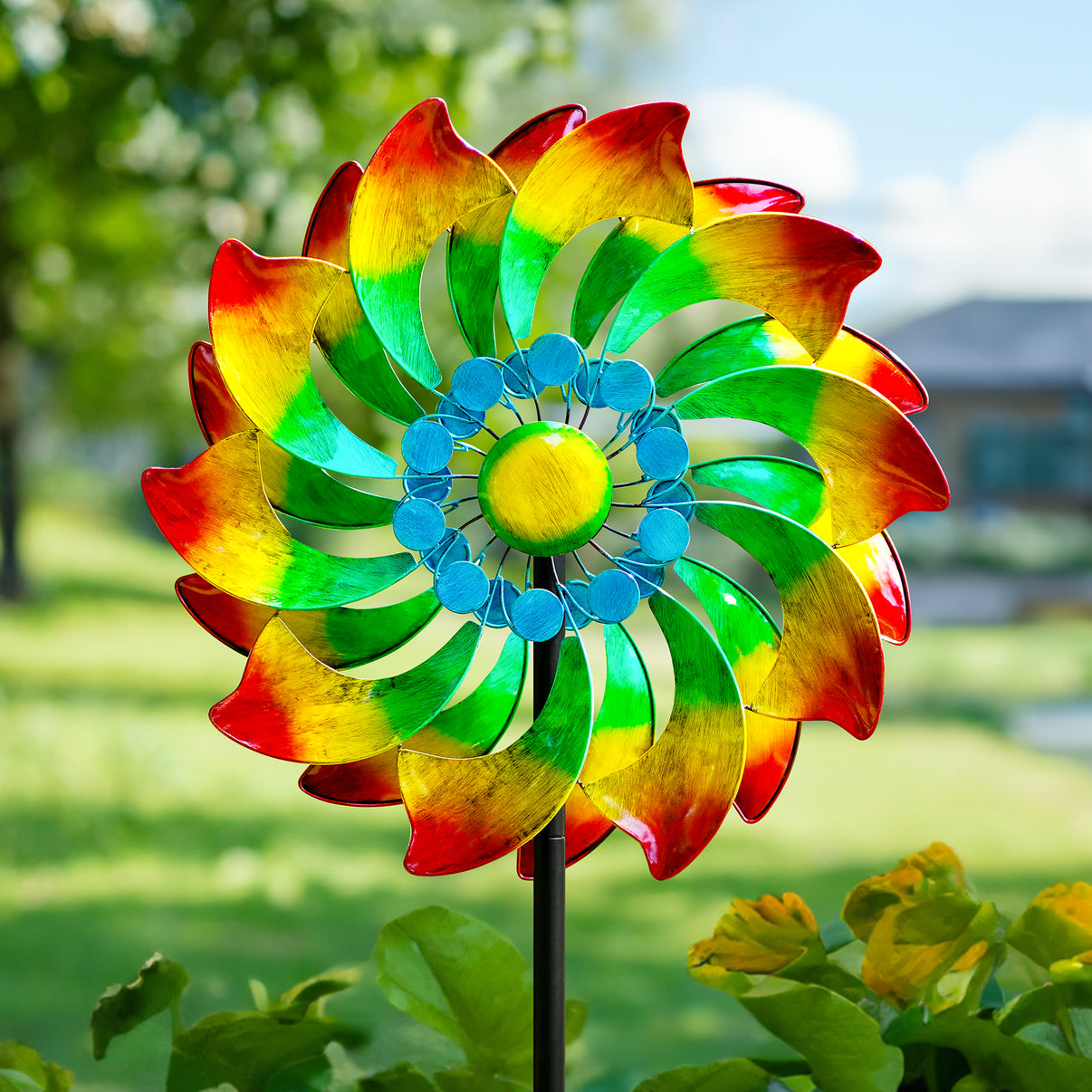Colorful Bloom Wind Spinner – Cyan Oasis