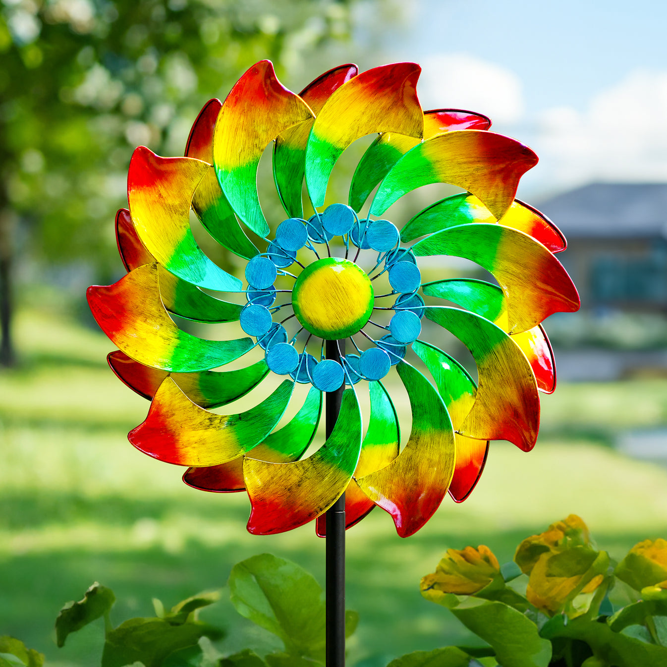 Colorful Bloom Wind Spinner – Cyan Oasis