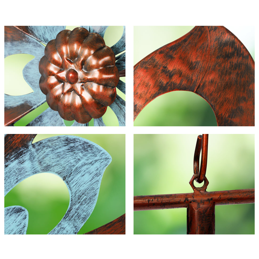 Dual Camellia Wind Spinner – Cyan Oasis