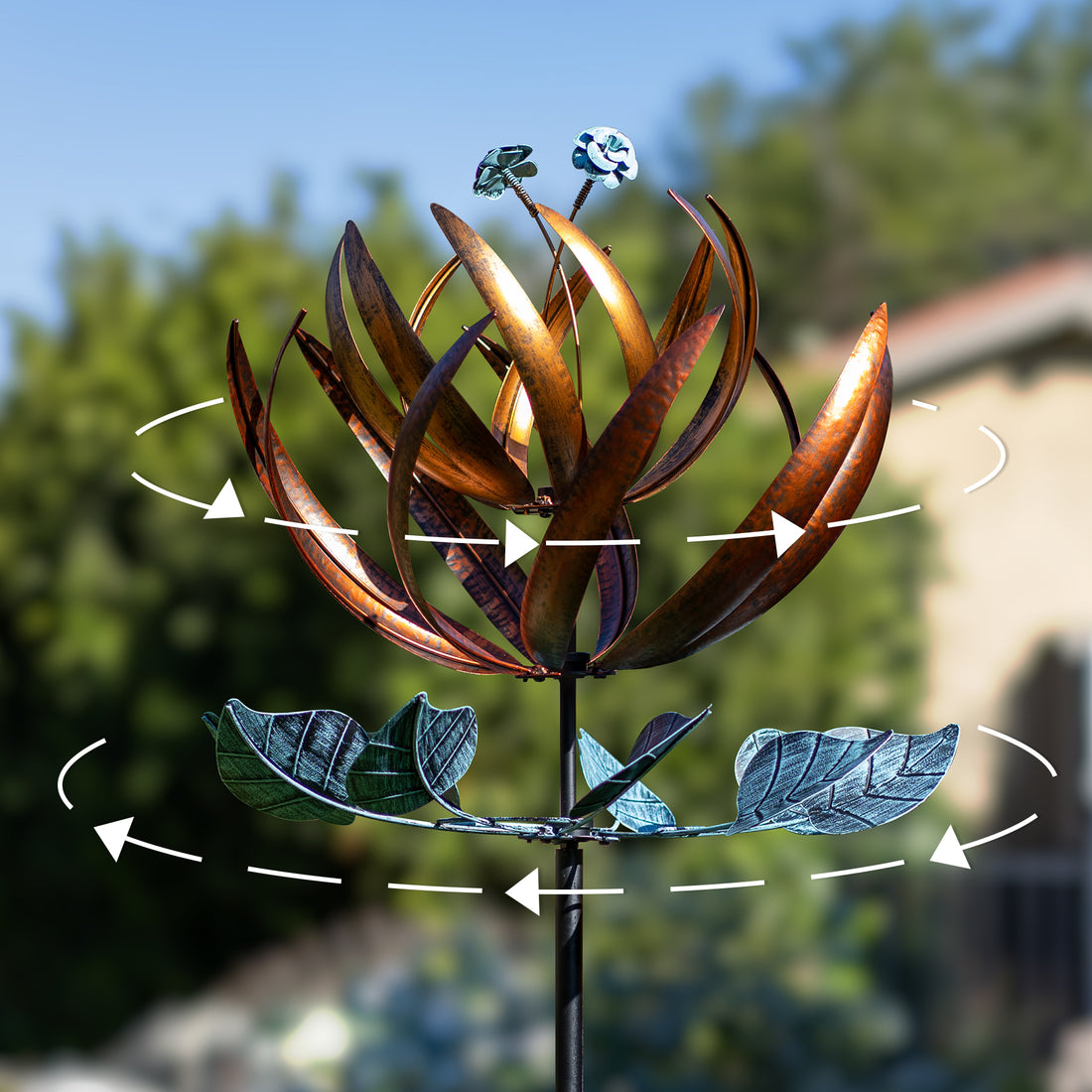 Copper Kinetic Wind Sculpture Garden Wind Spinners – Cyan Oasis