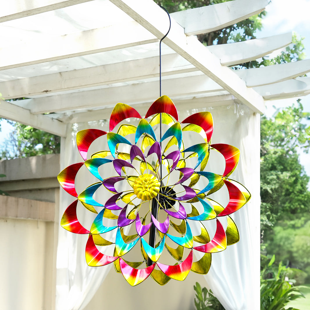 Vibrant Fusion Lawn & Yard Art Wind Spinner | Cyan Oasis
