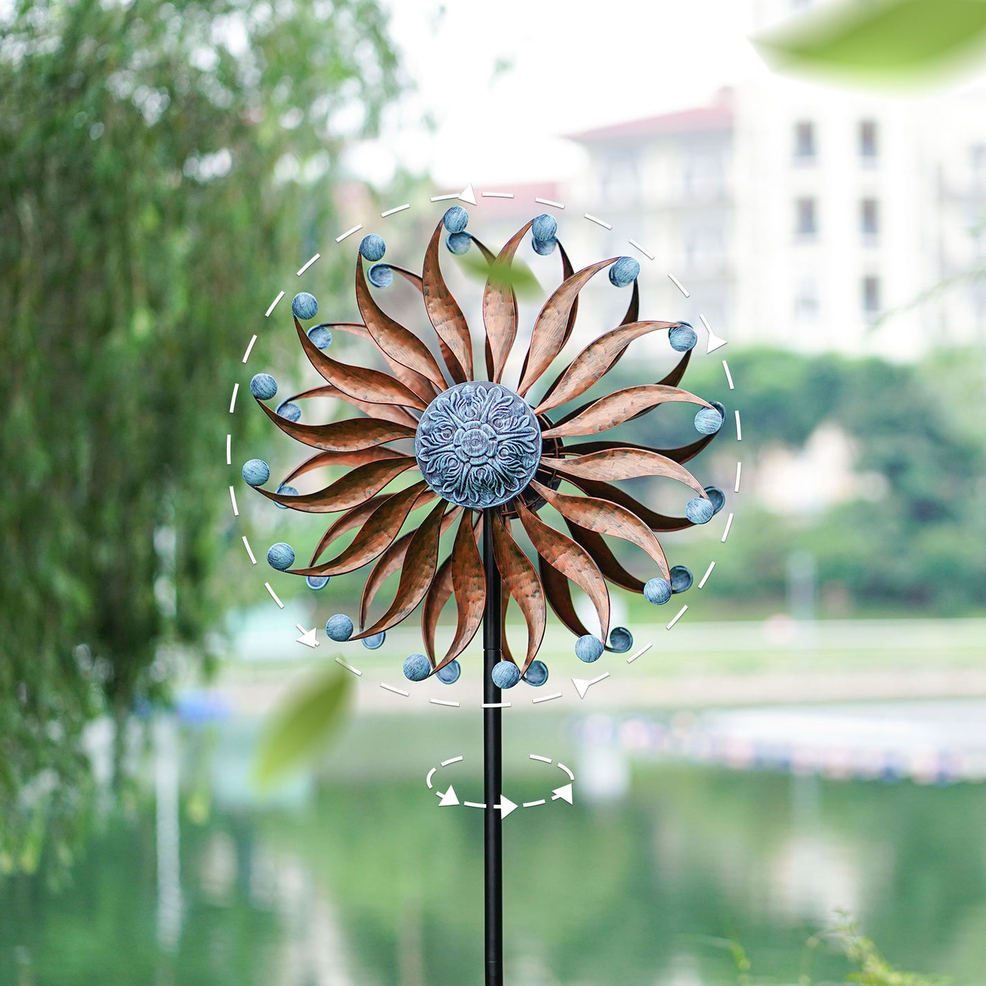 Copper Metal Wind Spinner for Garden and Yard, Kinetic Sculpture for ...