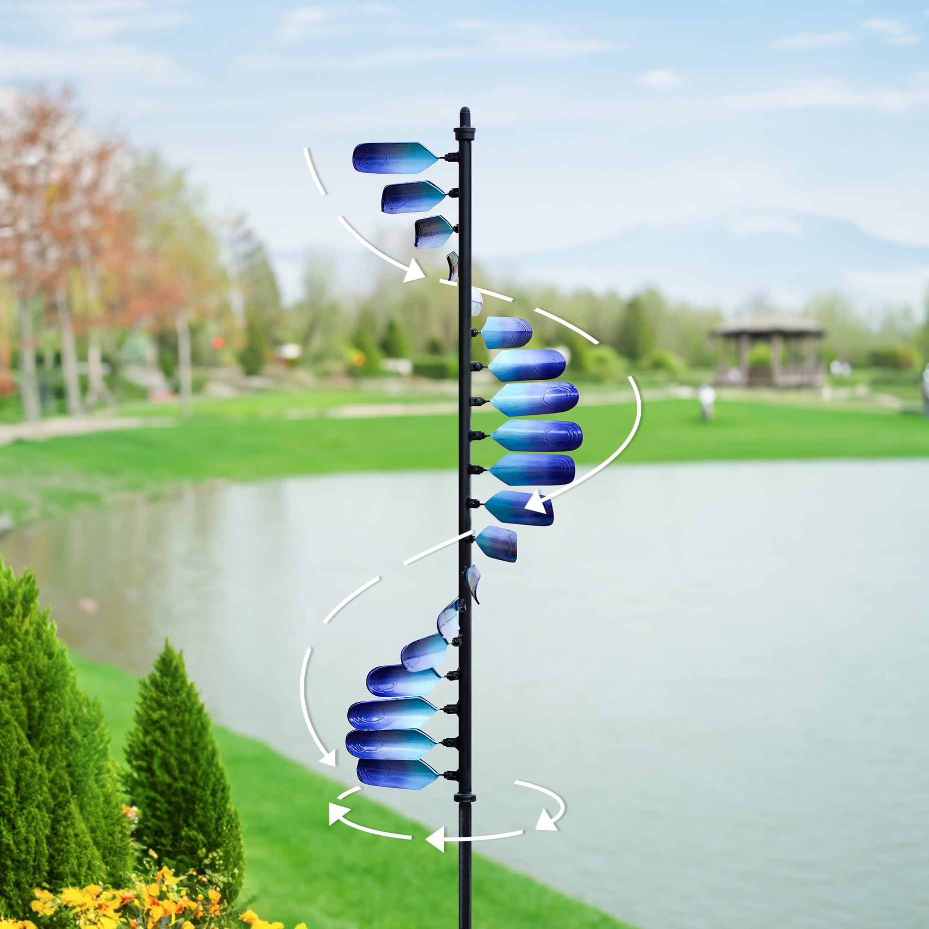 Crimson Magnolia Feathers Wind Spinner – Cyan Oasis