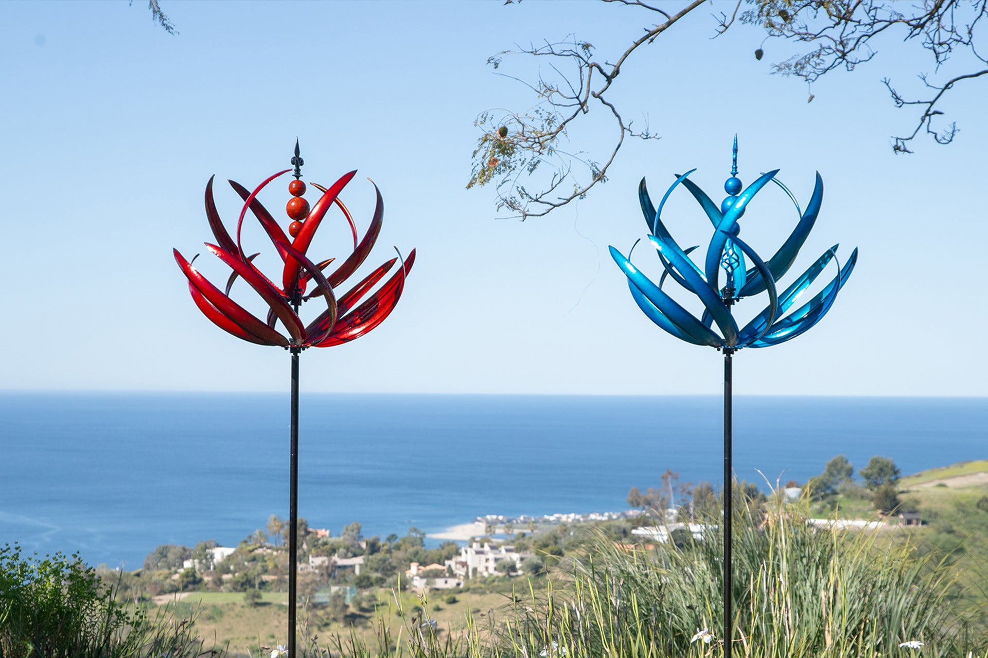 Crimson Harlow Waves Lotus Flower Wind Spinner | Cyan Oasis